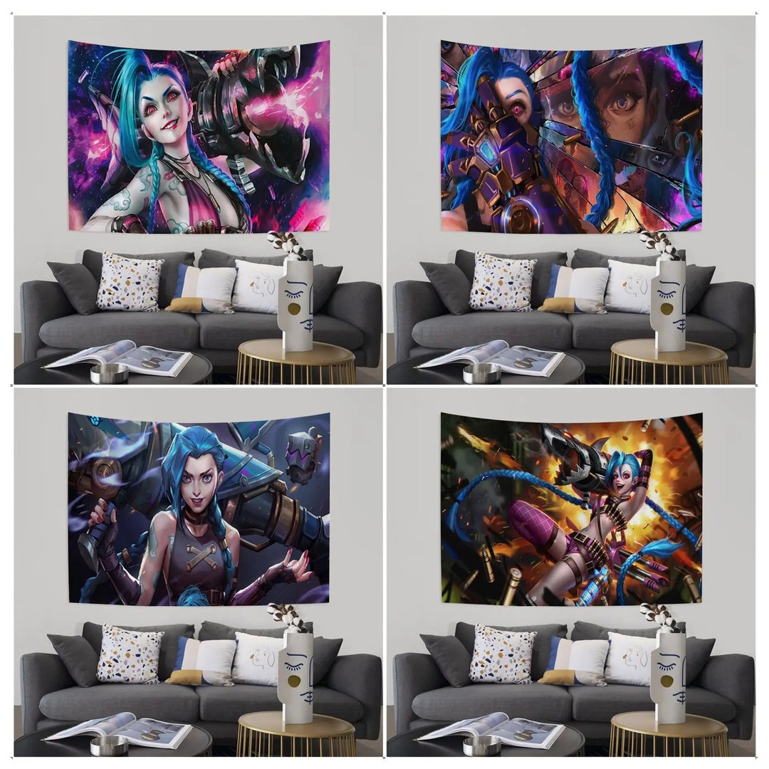 League of Legends Cartoon Arcane Jinx Printed Large Wall Tapestry Wall ...