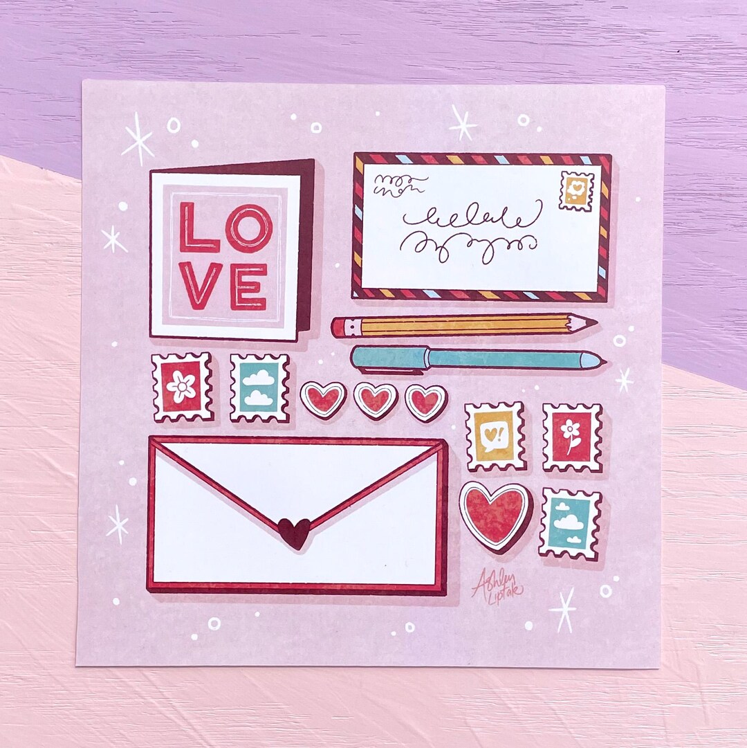 Love Letters Art Print – 8x8" Romantic Stationery Illustration - Etsy