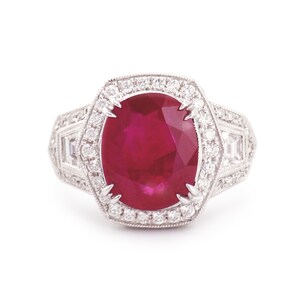 Ruby Diamond Cocktail Ring, 18K White Gold With 1.20 CT Diamonds, Red ...