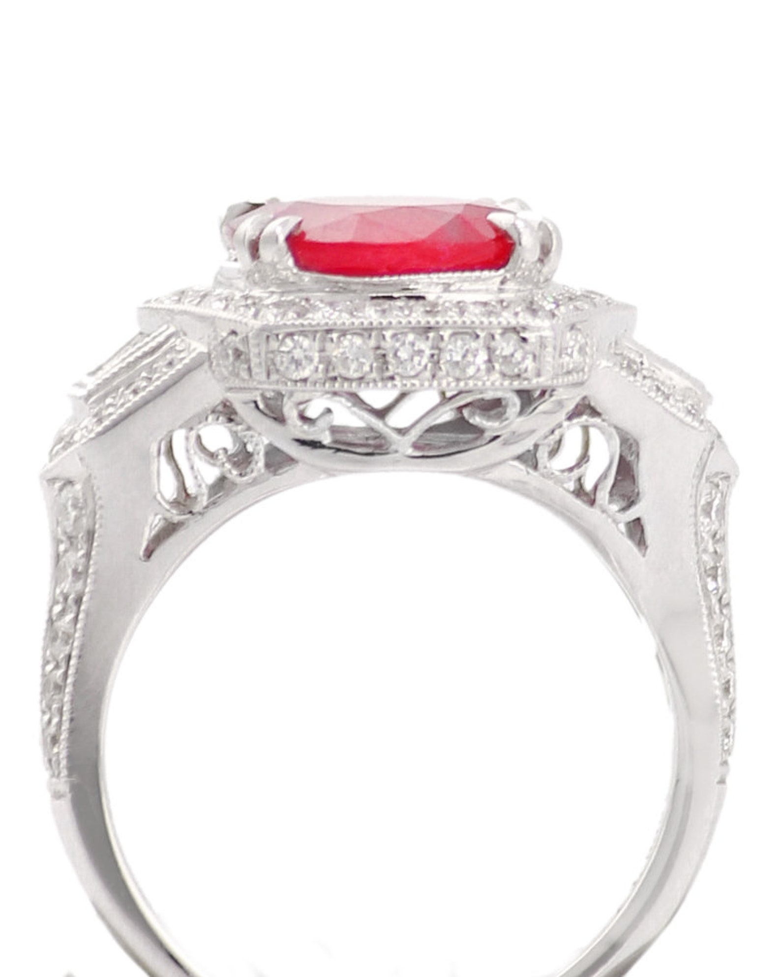 Ruby Diamond Cocktail Ring, 18K White Gold With 1.20 CT Diamonds, Red ...