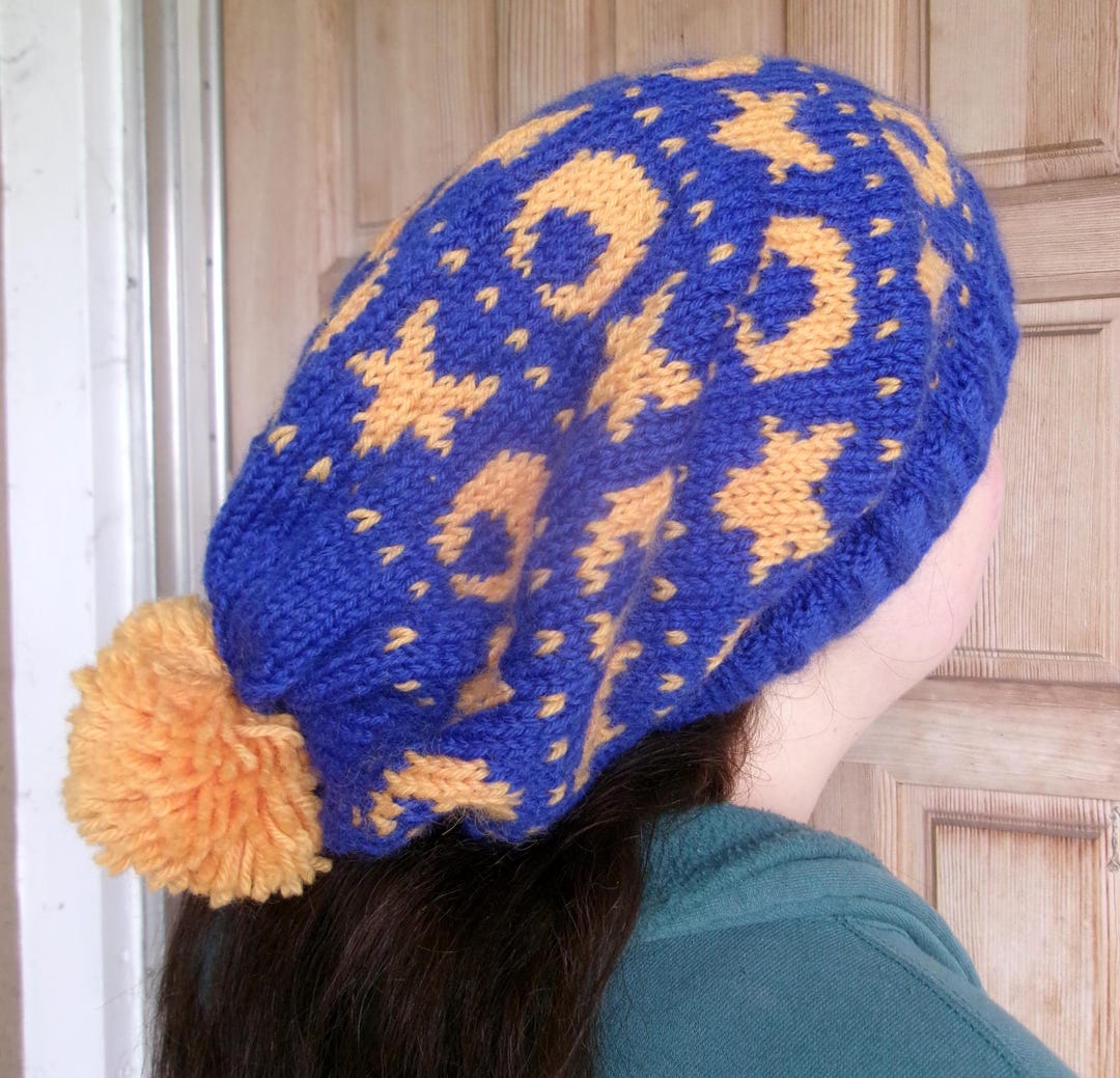 OOAK Celestial Theme Knit Slouchy Toque, Star Moon 100% Wool Hat ...