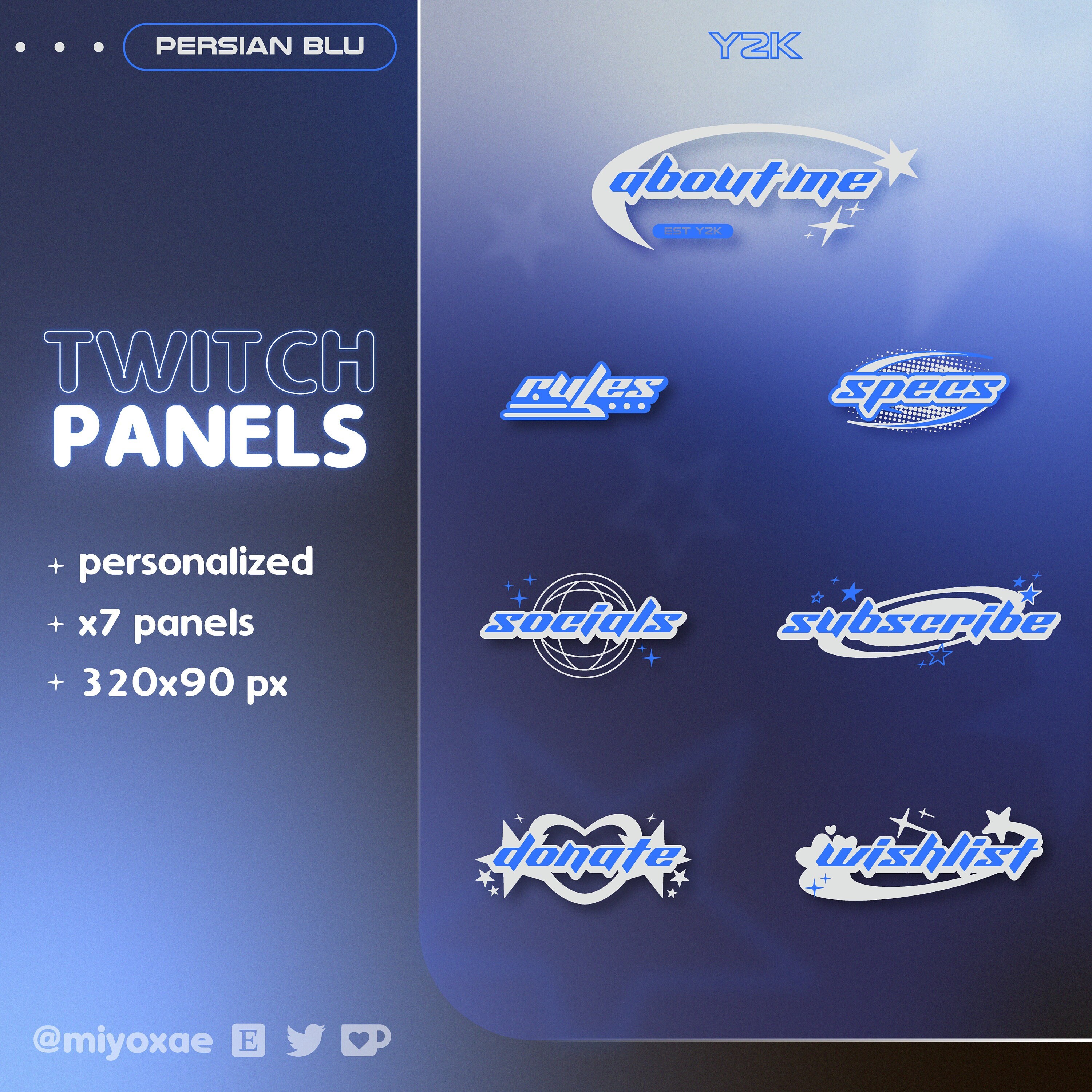 Y2K Persian Blu Twitch Panels | Y2K Aesthetic | White Blue | Stream Set ...