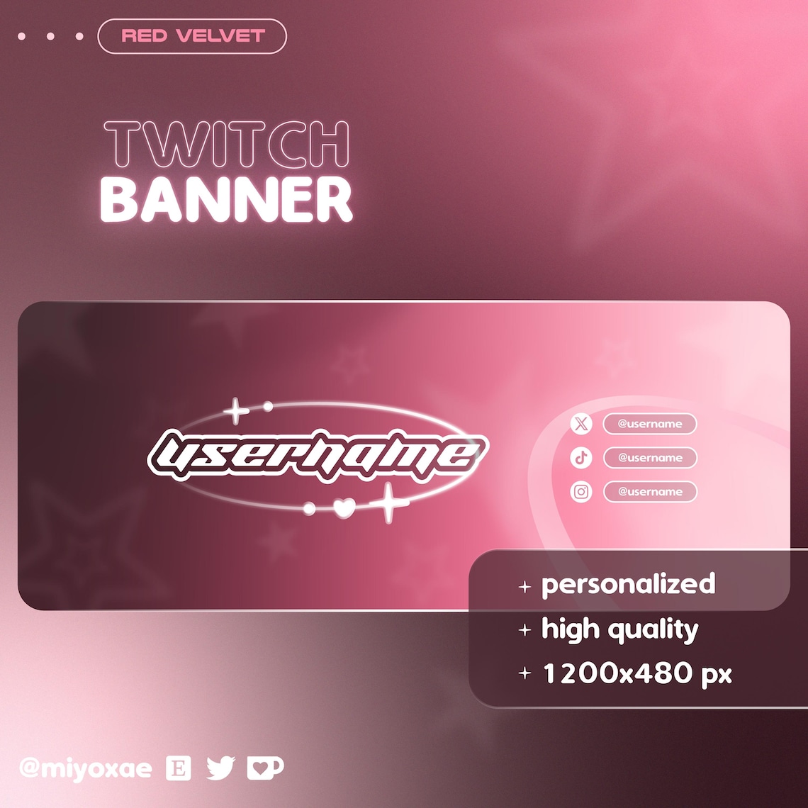 Y2K Red Velvet Twitch Banner | Y2K Aesthetic | Pink Shades | Stream Set 2 | Personalized Header ...