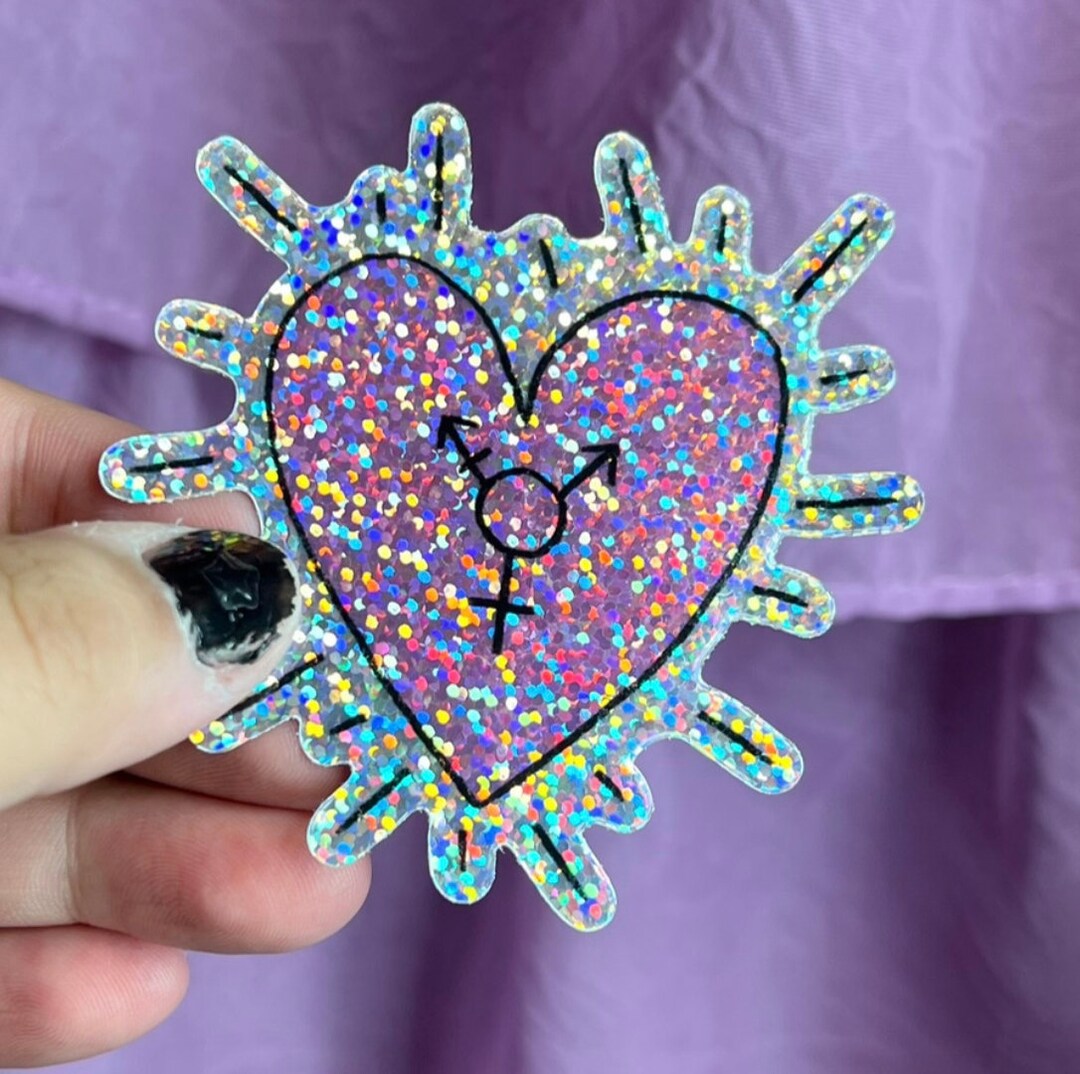 Trans Heart Glitter Sticker - Etsy