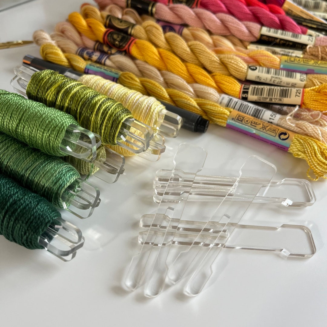 Bobbin Pegs, Set of 14 in Clear, Acrylic Thread Holders for Embroidery ...