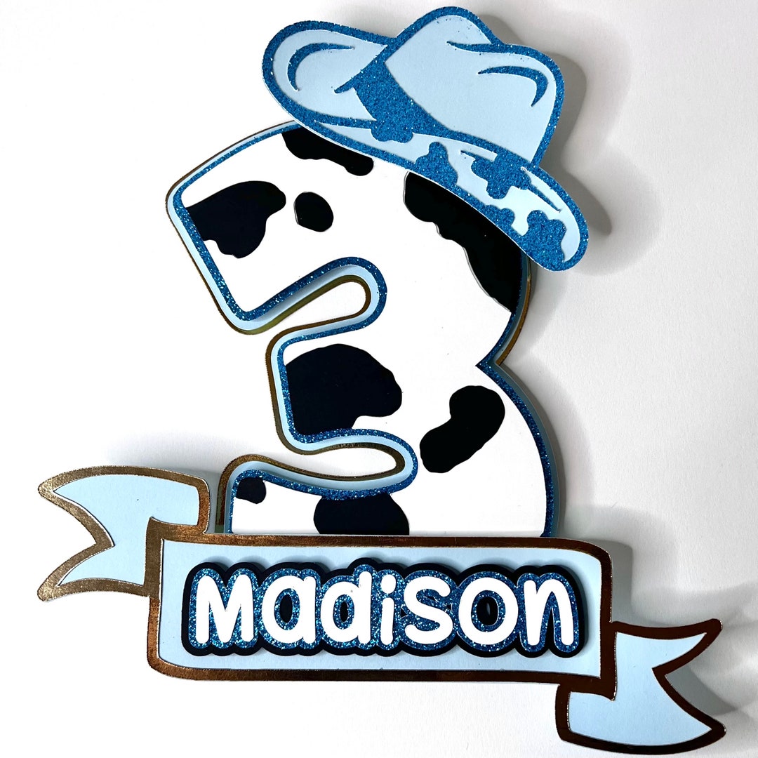 Cow Print Cake Topper, Personalized Birthday Cake Decoration, Cow Girl ...