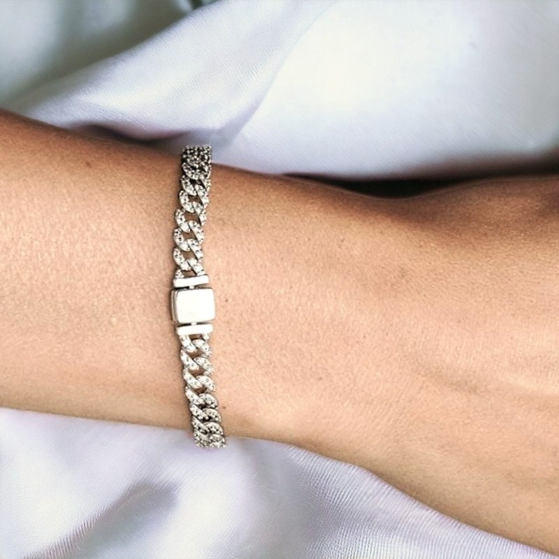 Sparkling Timeless Pavé Bracelet 925 Sterling Silver Bracelet Cuban ...