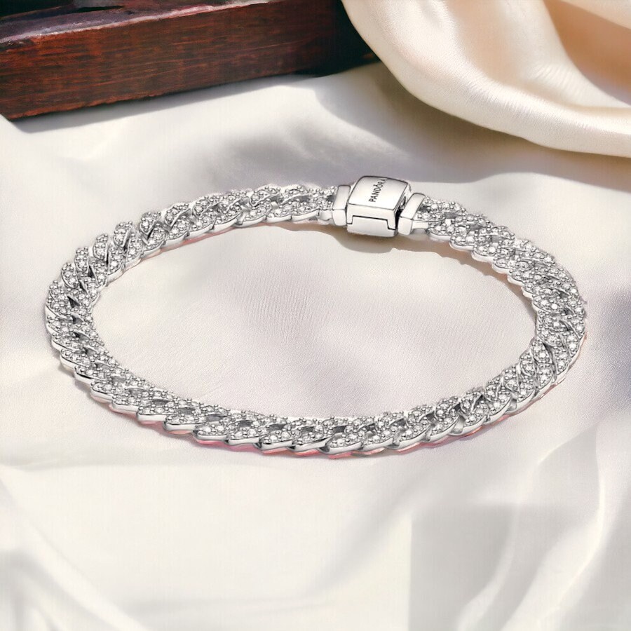 Sparkling Timeless Pavé Bracelet 925 Sterling Silver Bracelet Cuban Chain Bracelet Pandora ...