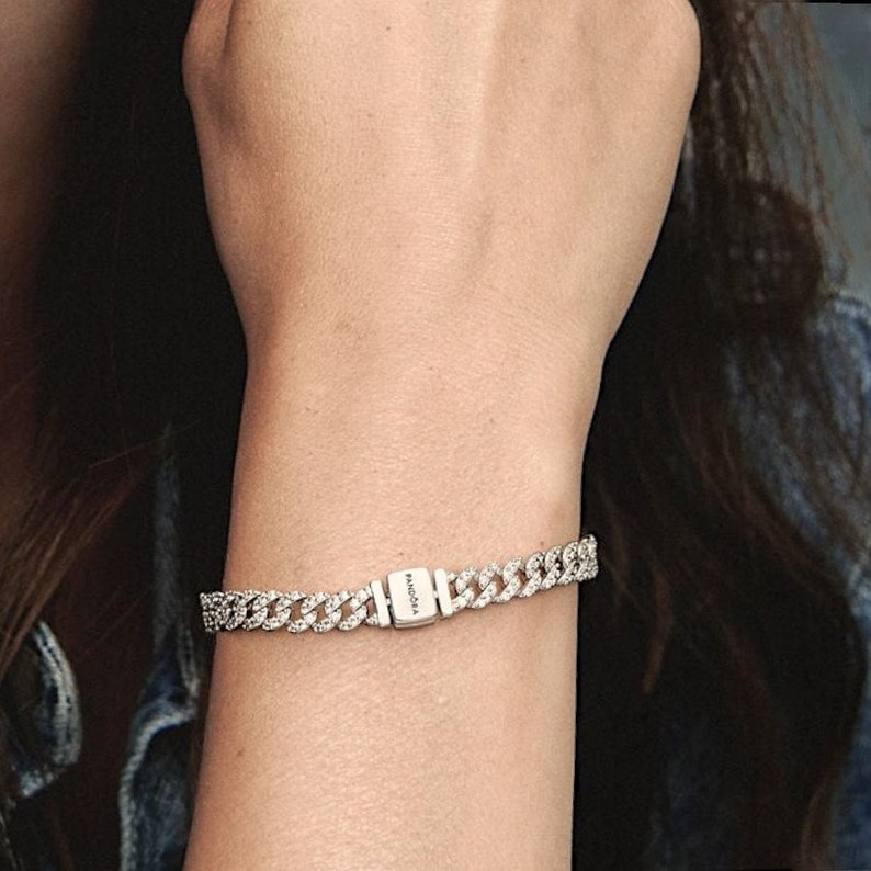 Sparkling Timeless Pavé Bracelet 925 Sterling Silver Bracelet Cuban ...