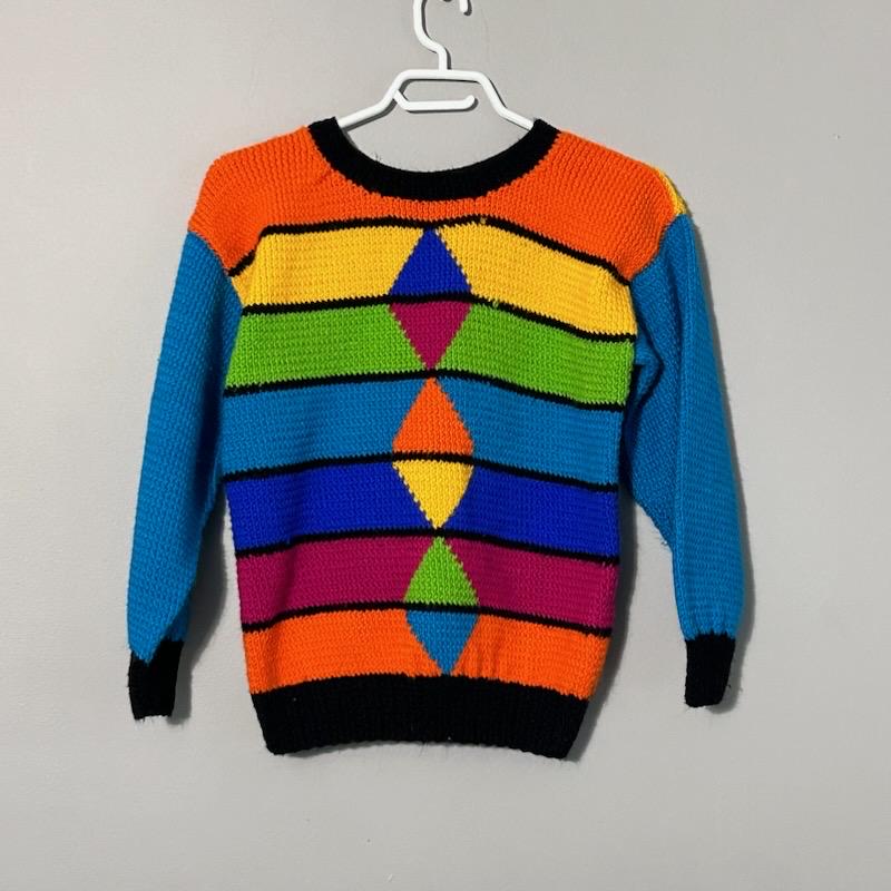 Vintage Hand Knit Rainbow Triangle Woolen Child's Pullover Sweater Size ...
