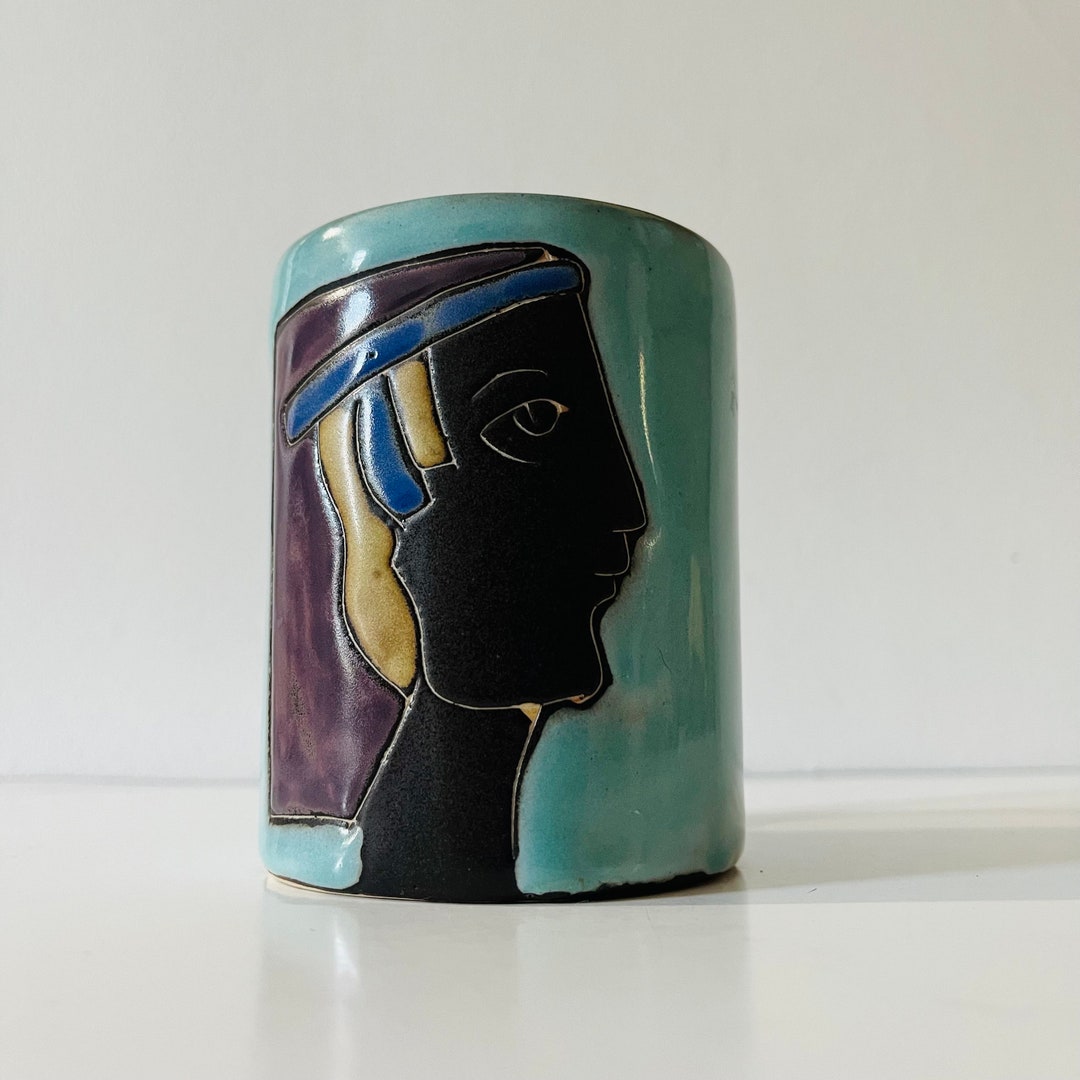 Vintage Mara Stoneware Embossed Studio Art Pottery Large Hand Painted ...
