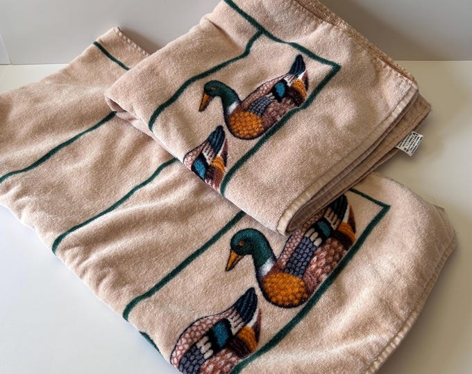 Vintage Hilasal 100% Cotton Mallard Duck Towels Bath Towel Set Woodland ...