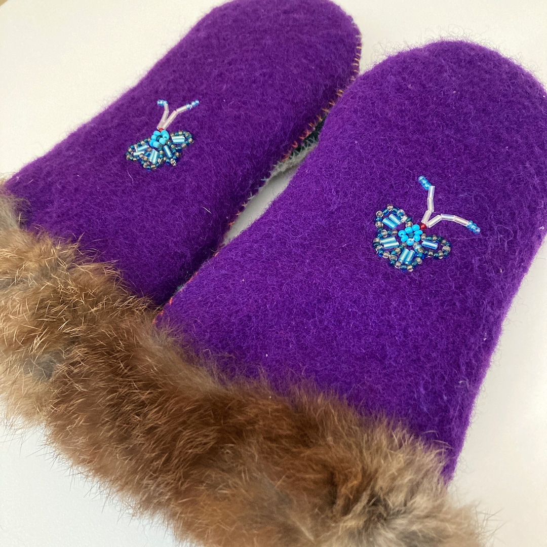 Vintage Inuit Child Mittens - Felted Wool Lined and Beaded With ...