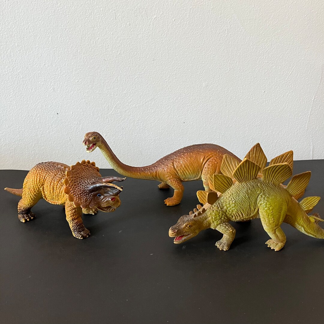 Vintage Set of Three Large Dinos Rubber Plastic Toy Jurassic Dinosaur ...