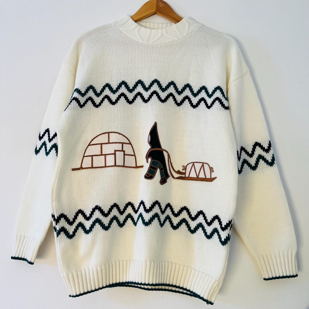 Vintage 1980's Inuk Inuit Igloo Arctic Appliqued Pullover Sweater by ...