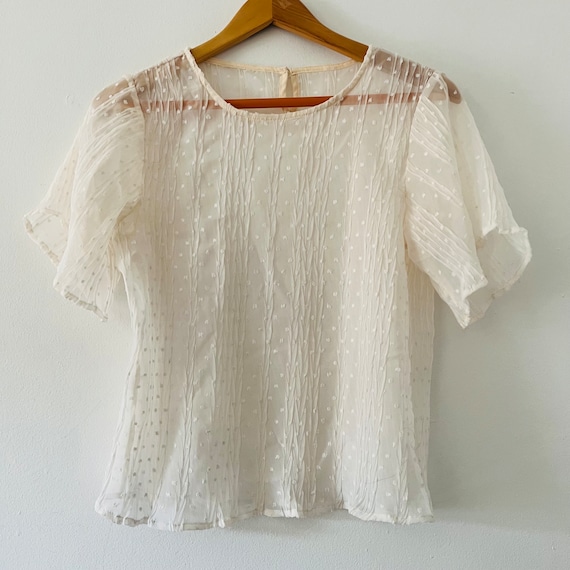 Vintage Sheer Polka Dot Flutter Sleeve Womens Flounc… Gem