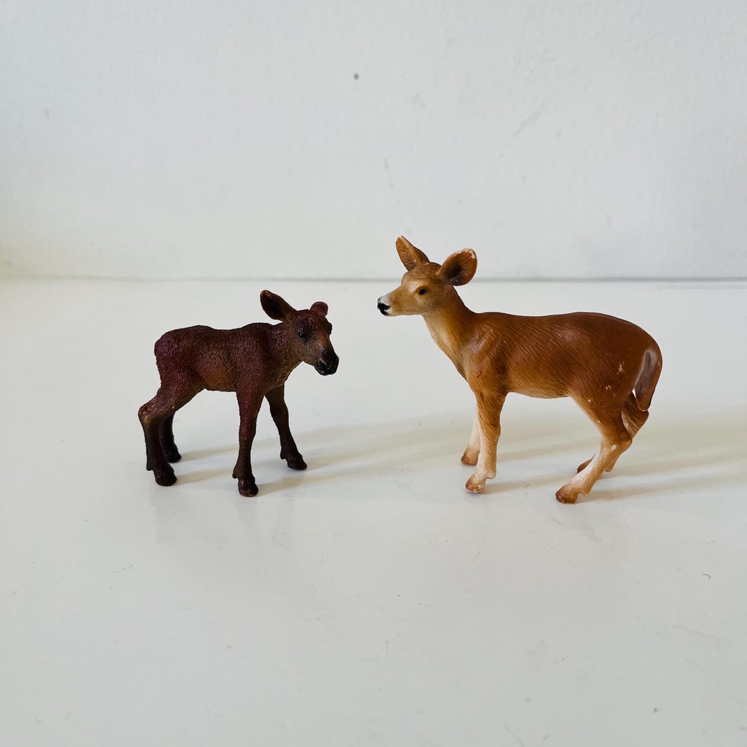 Schleich Deer Doe and Moose Calf Animal Figures Imaginary Play Plastic ...
