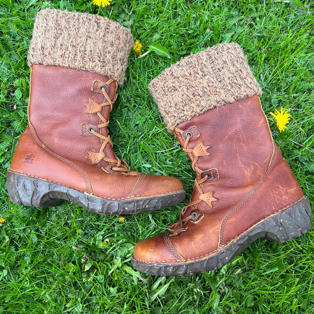 El Naturalista Size 38 EU Natural Leather Boots With Knitted Cuffs Heel ...
