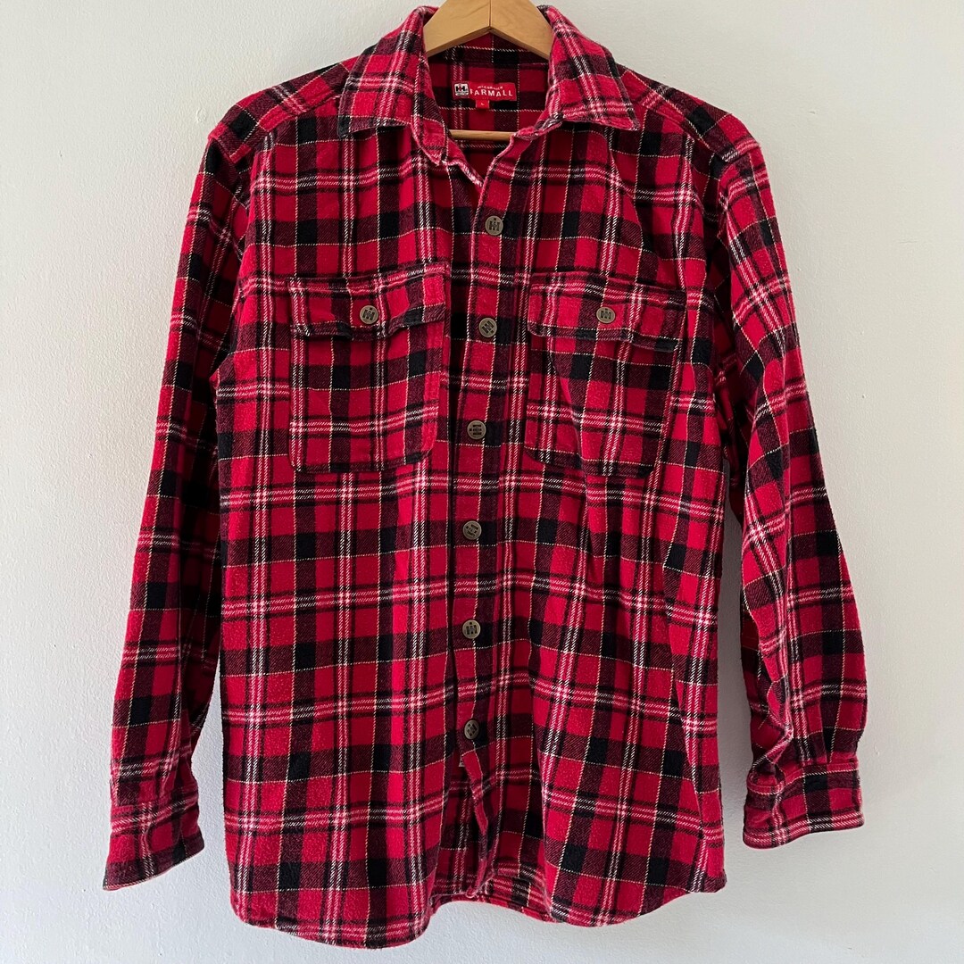 Vintage Mccormick Farmall Thick Red Black Buffalo Plaid Cotton Flannel ...