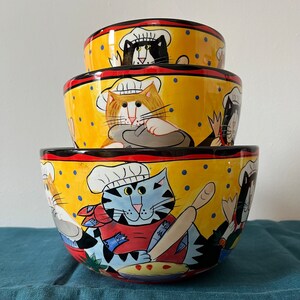 Catzilla 2002 Candace Reiter Cats Chefs Fish Vegetables Nesting Bowl ...