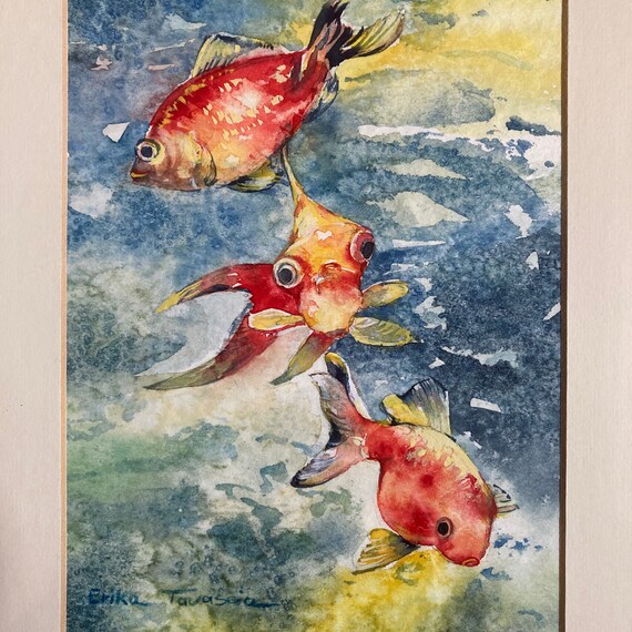 Goldfish Dance 8x10 Original Watercolour Watercolor Framed - Etsy Hong Kong