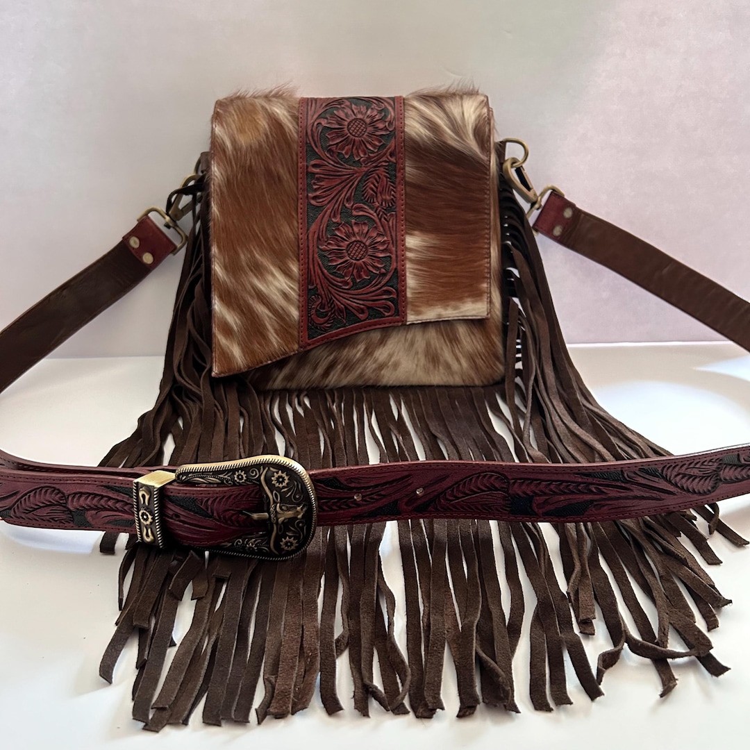 Handmade Genuine Leather & Cowhide Western Style Purse Shoulder ...