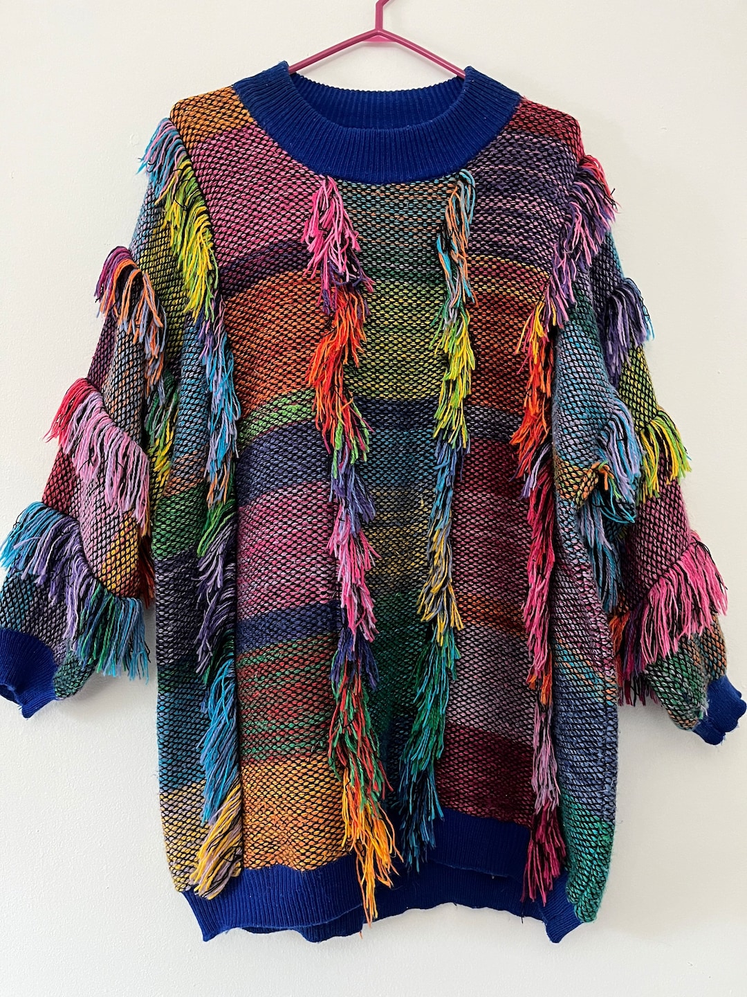 Vintage 20ANS by Mariea Kim Multicolor Fringe Shag Slouchy Long Tunic ...