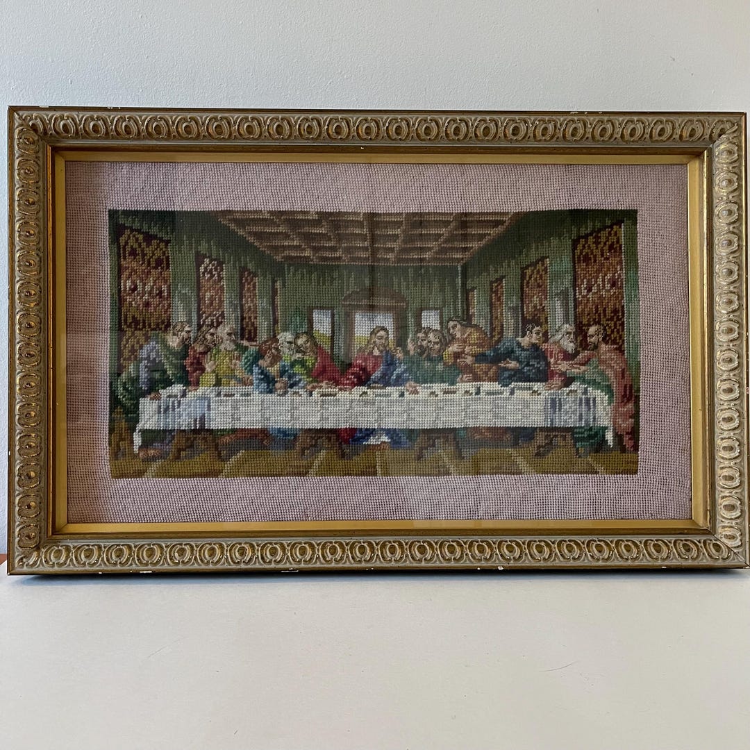 Vintage Large Wool Needlepoint Embroidery Leonardo Da Vinci's the Last Supper Tapestry Completed ...