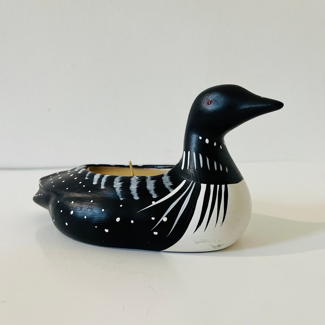 Vintage Canadian Hand Painted Ceramic Figural Loon Wildlife Candle ...