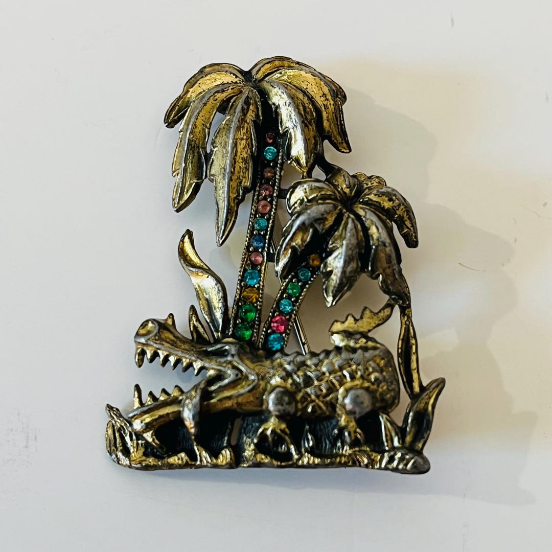 Vintage Alligator Palm Tree Bejeweled Pin Brooch Lapel Pin - Etsy