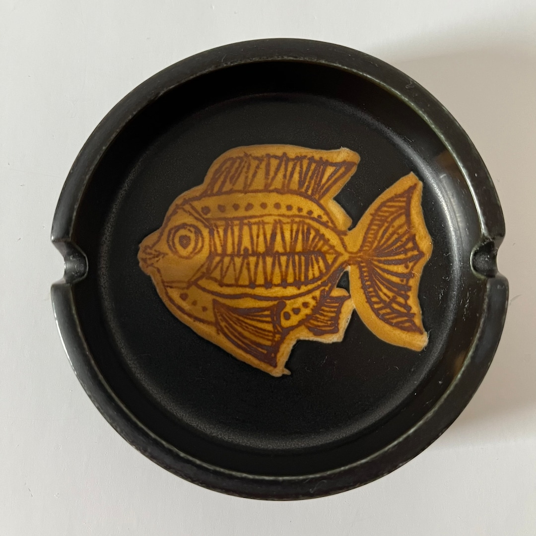 Vintage Modernist Black Ceramic Fish Ashtray Fish Art Ash Tray Smoking ...
