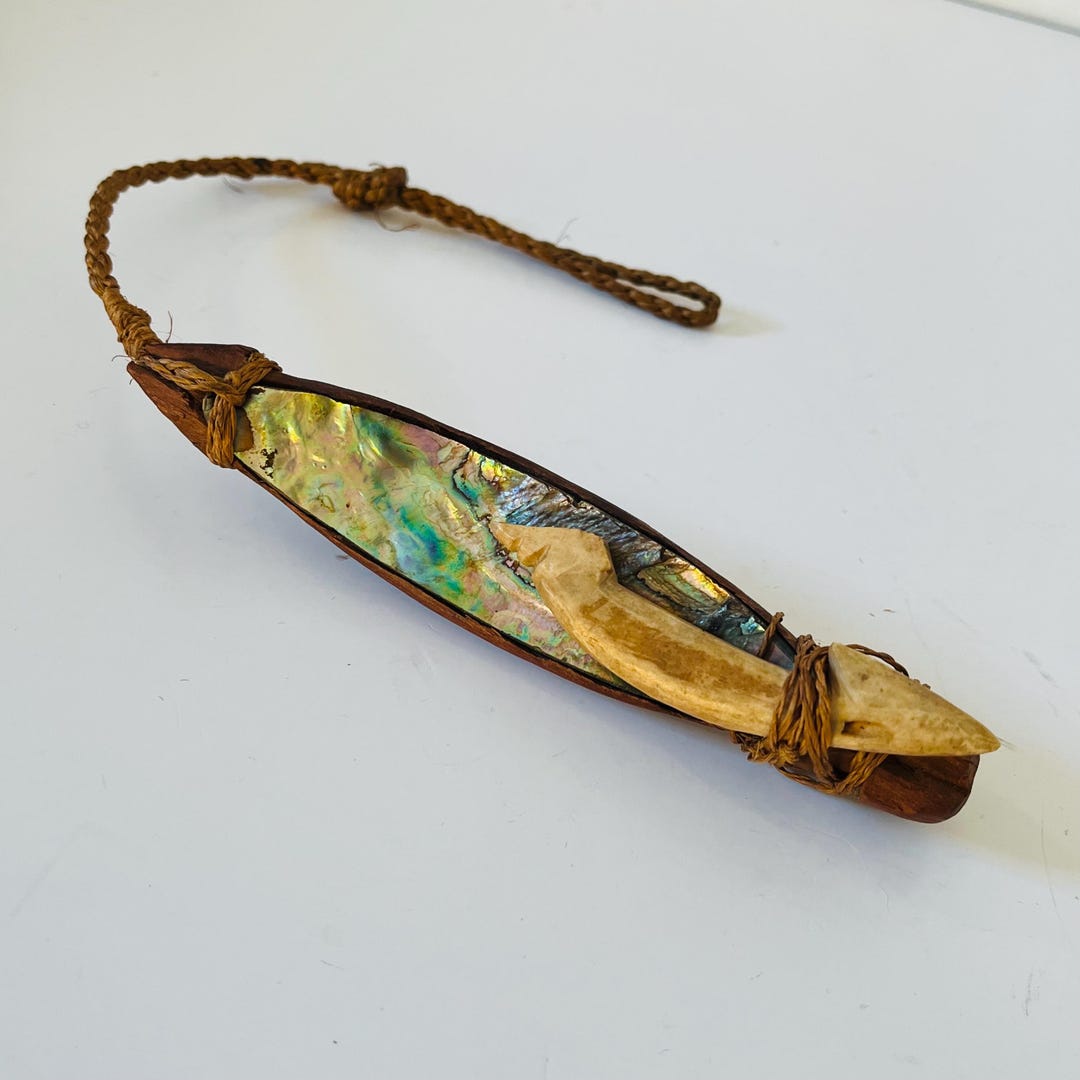 Maori Traditional Pa Kahawai Fish Hook Trolling Lure Paua Shell Wood ...