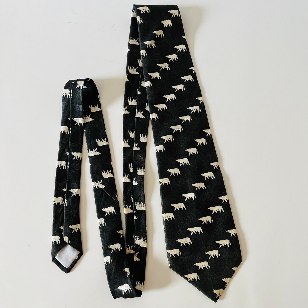 Hand Silk Screened Polar Bear Art 100 Percent Silk Tie Neck Tie Made in ...