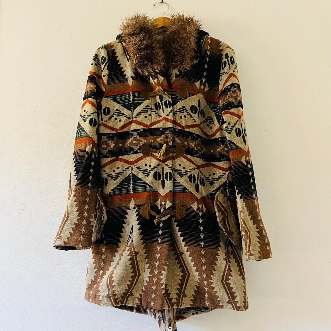 BB Dakota Navajo Bostwick Aztec Coat Beige Blogger Fave Wool Blend Faux ...