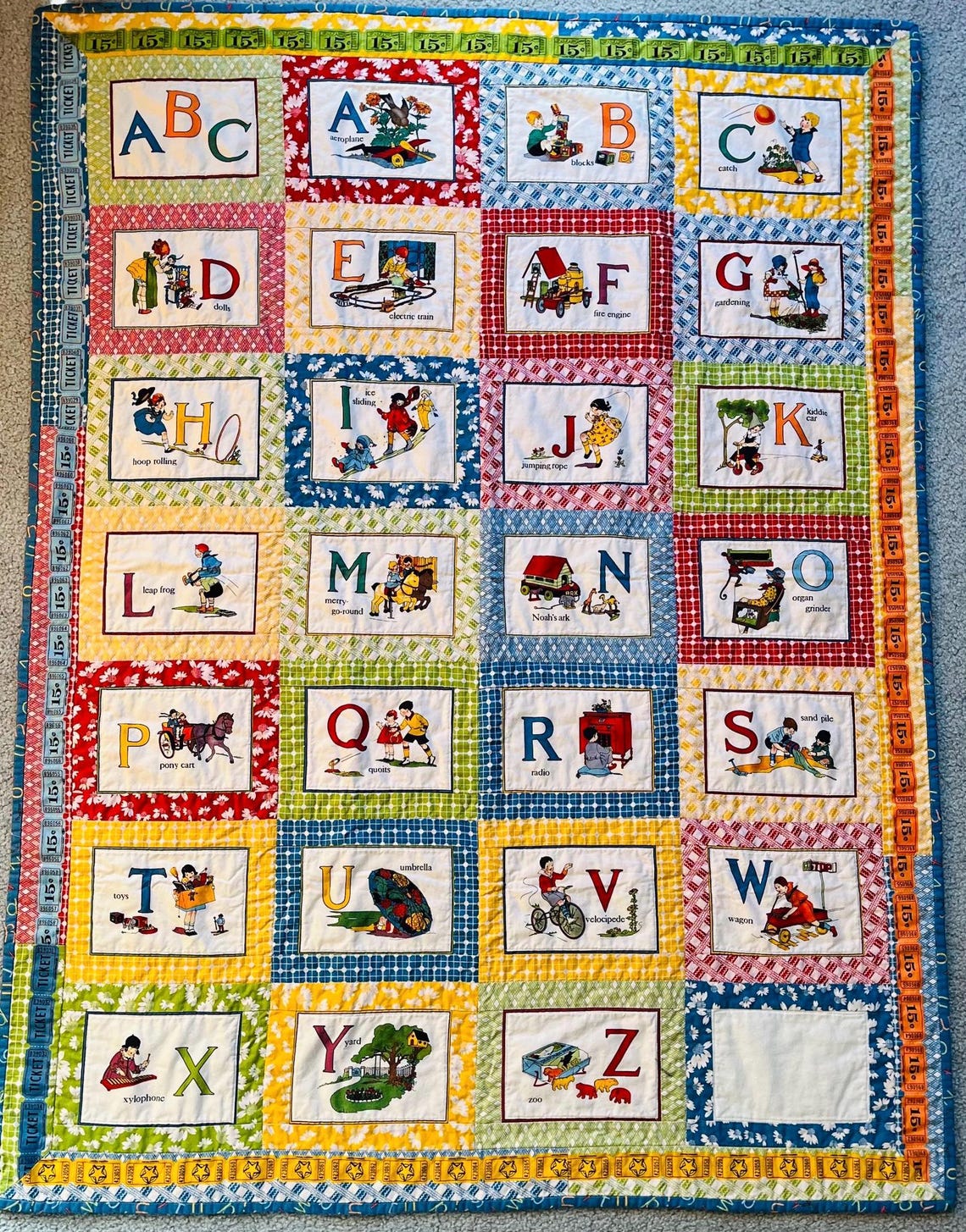 Vintage Child's Abc's Alphabet Patchwork Crib Quilt Nursery Wall Art ...