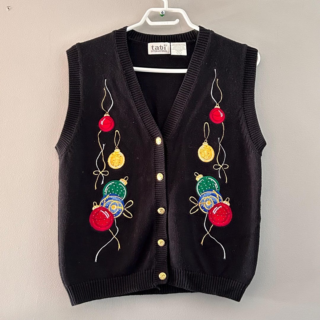 Vintage 90's Tabi Knit Embroidered Cotton Christmas Tree Holiday Xmas ...