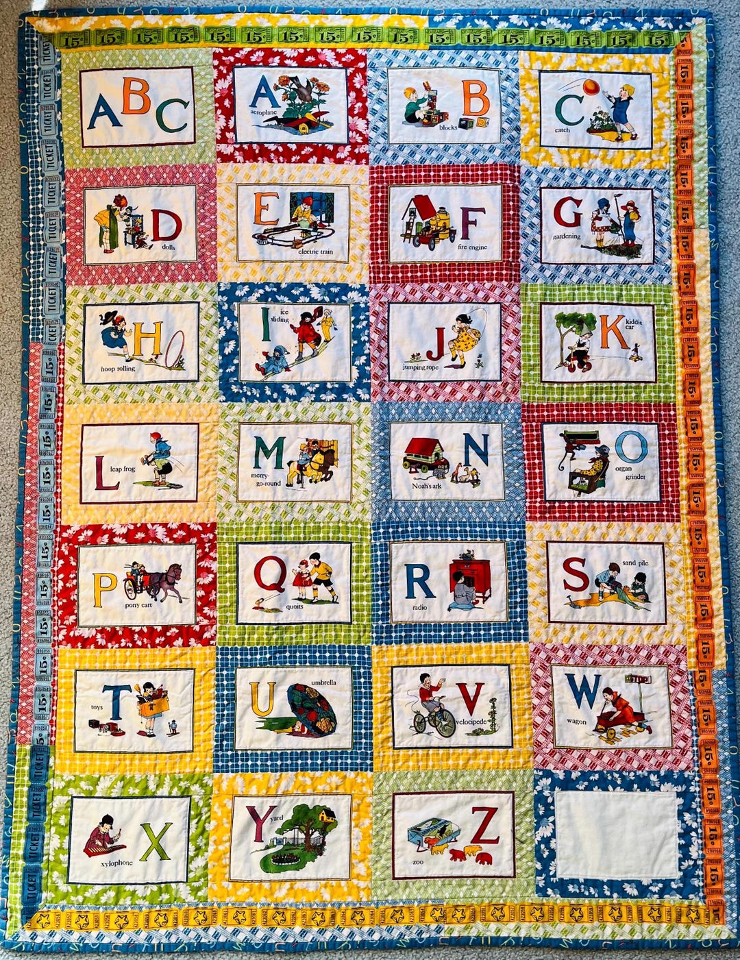 Vintage Child's Abc's Alphabet Patchwork Crib Quilt Nursery Wall Art ...