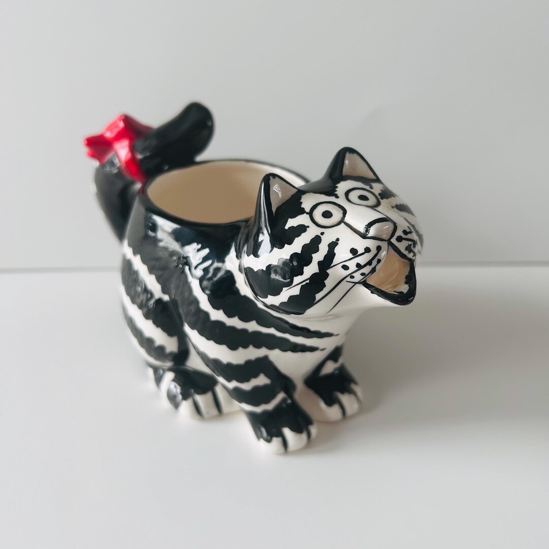 Vintage Rare B. Kliban Cat Creamer Black & White Tabby Cat Red Bowtie ...