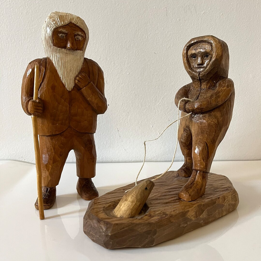 Vintage Inuit Inuk Hand Carved Wooden Figures Wood Figurines - Etsy