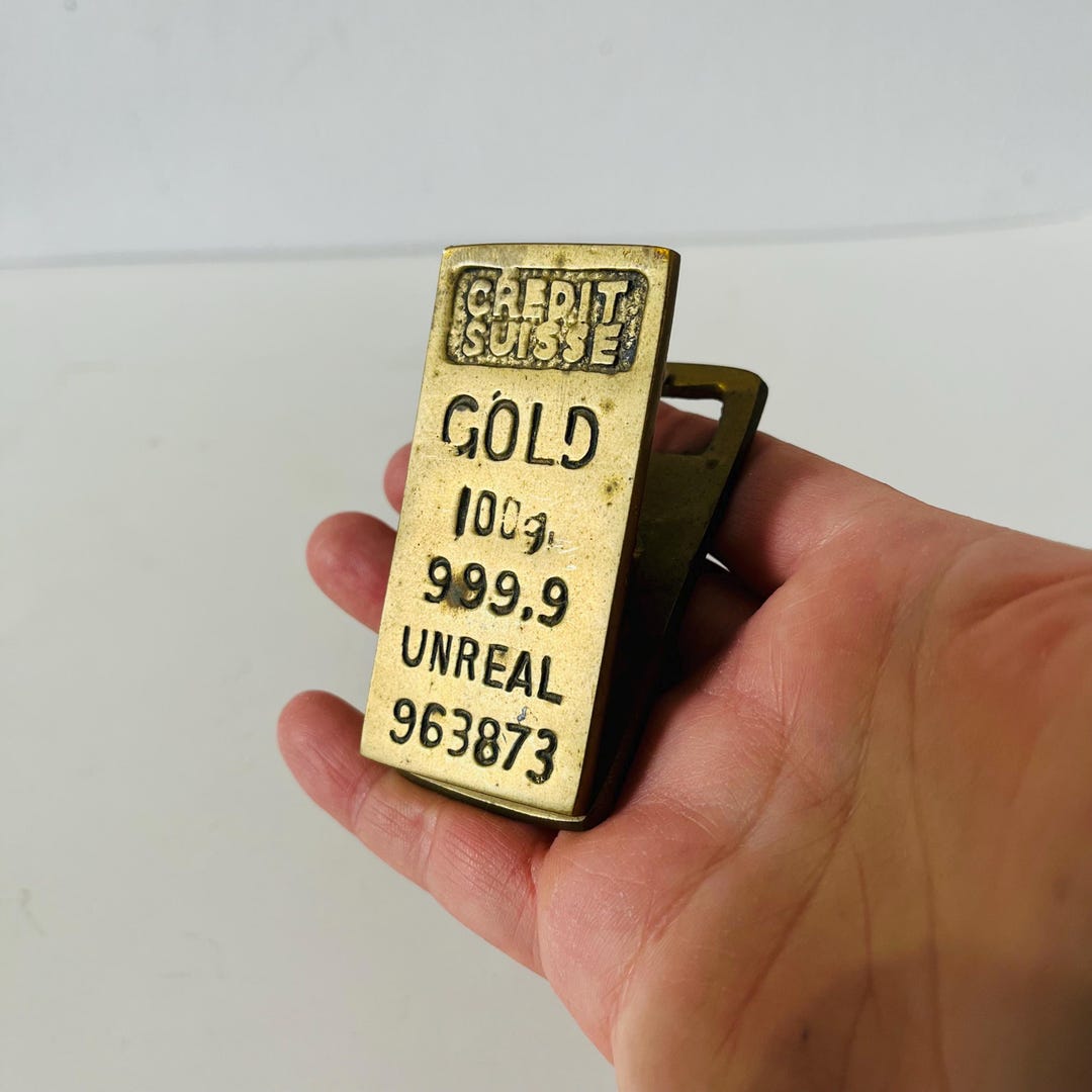 Vintage Brass Novelty Paperweight Paperclip Money Clip Credit Suisse ...