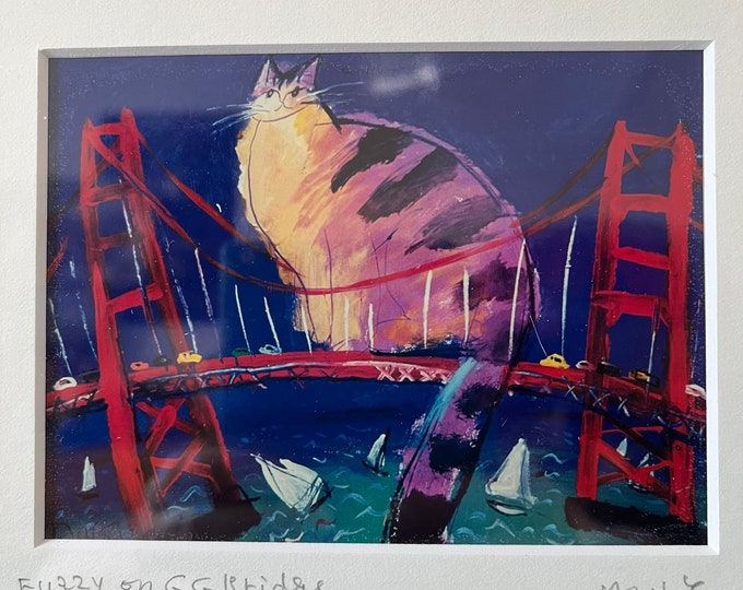 Vintage Framed Signed Michael Leu Print Fuzzy on GG Bridge Golden Gate ...