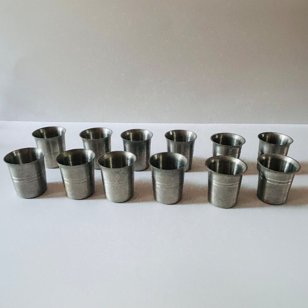 Vintage Rein Zinn Pure Pewter Cups Shot Glasses Set of 12 Vessels 4 Cm ...