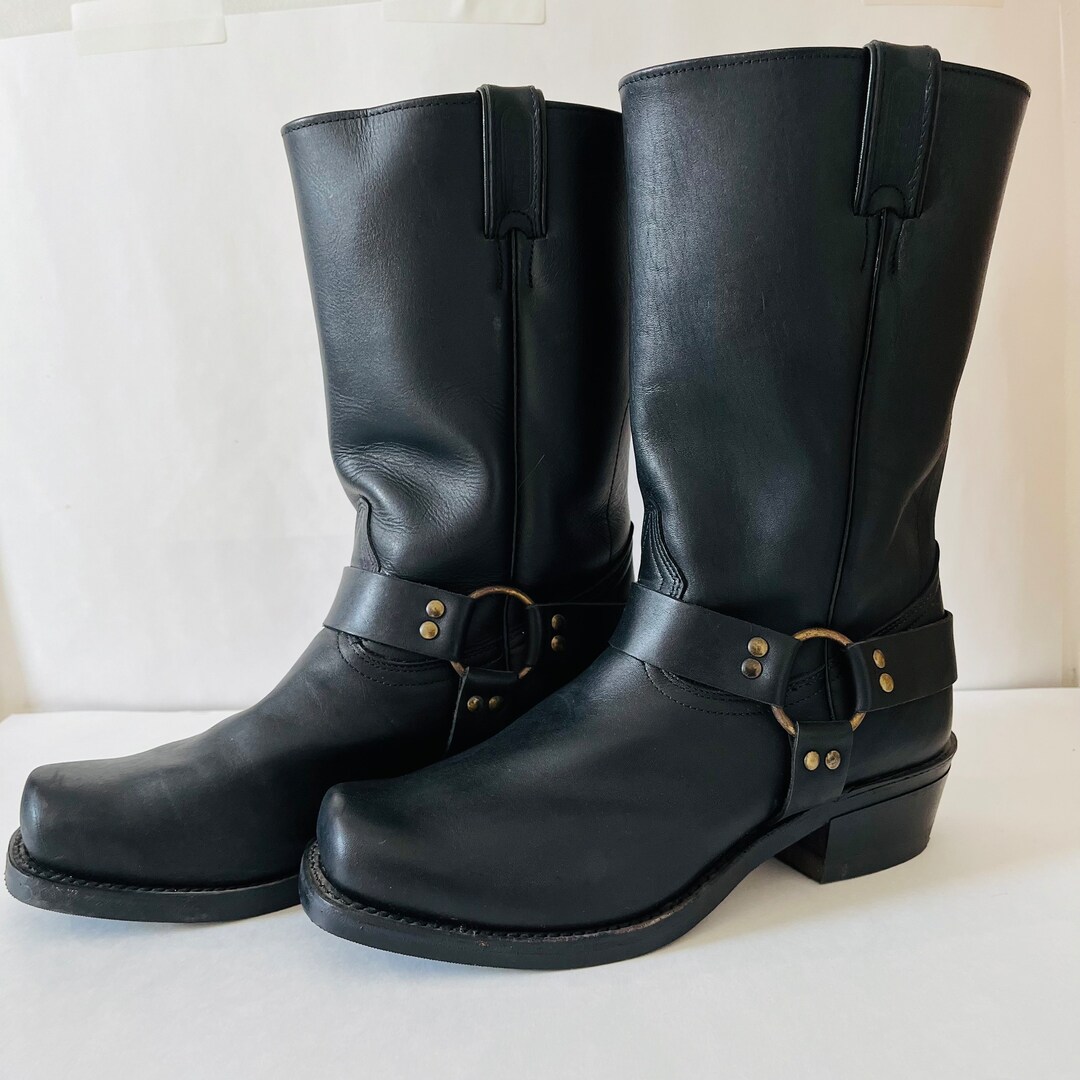 Boulet Western Style Black Leather Harness Boots Cowboy Boots ...