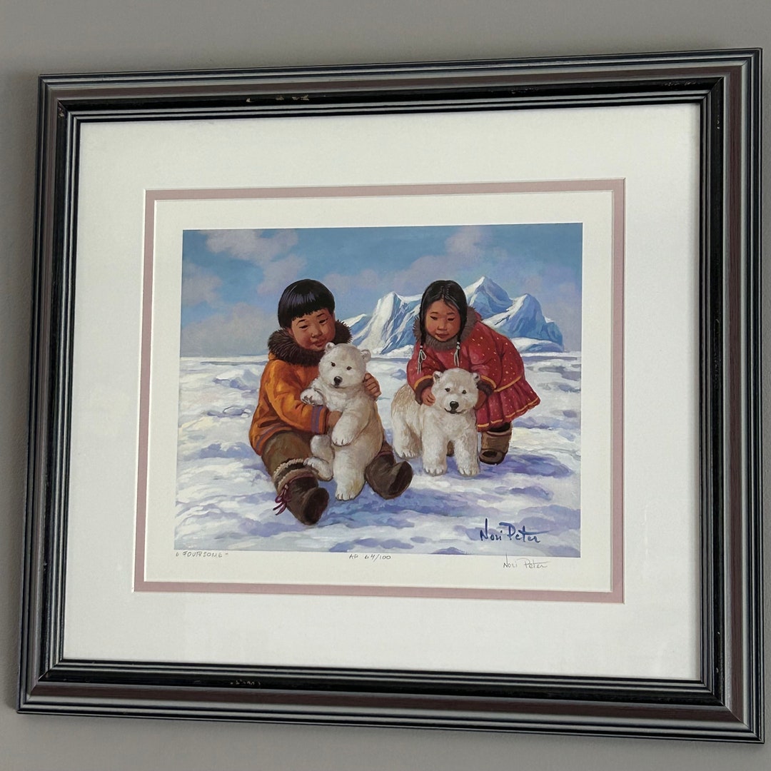 Vintage Inuit Family Polar Bear Cubs Art Print 'foursome' Signed by ...