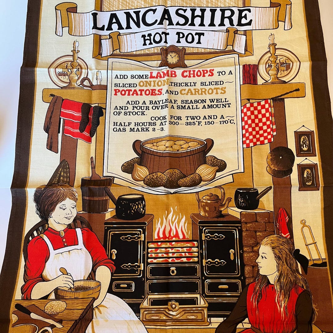 Vintage Traditional Lancashire Hot Pot Tea Towel 100% Cotton Made in ...