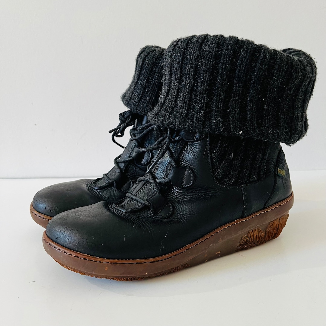 El Naturalista Size 37 EU Natural Leather Boots With Knitted Cuff Low ...