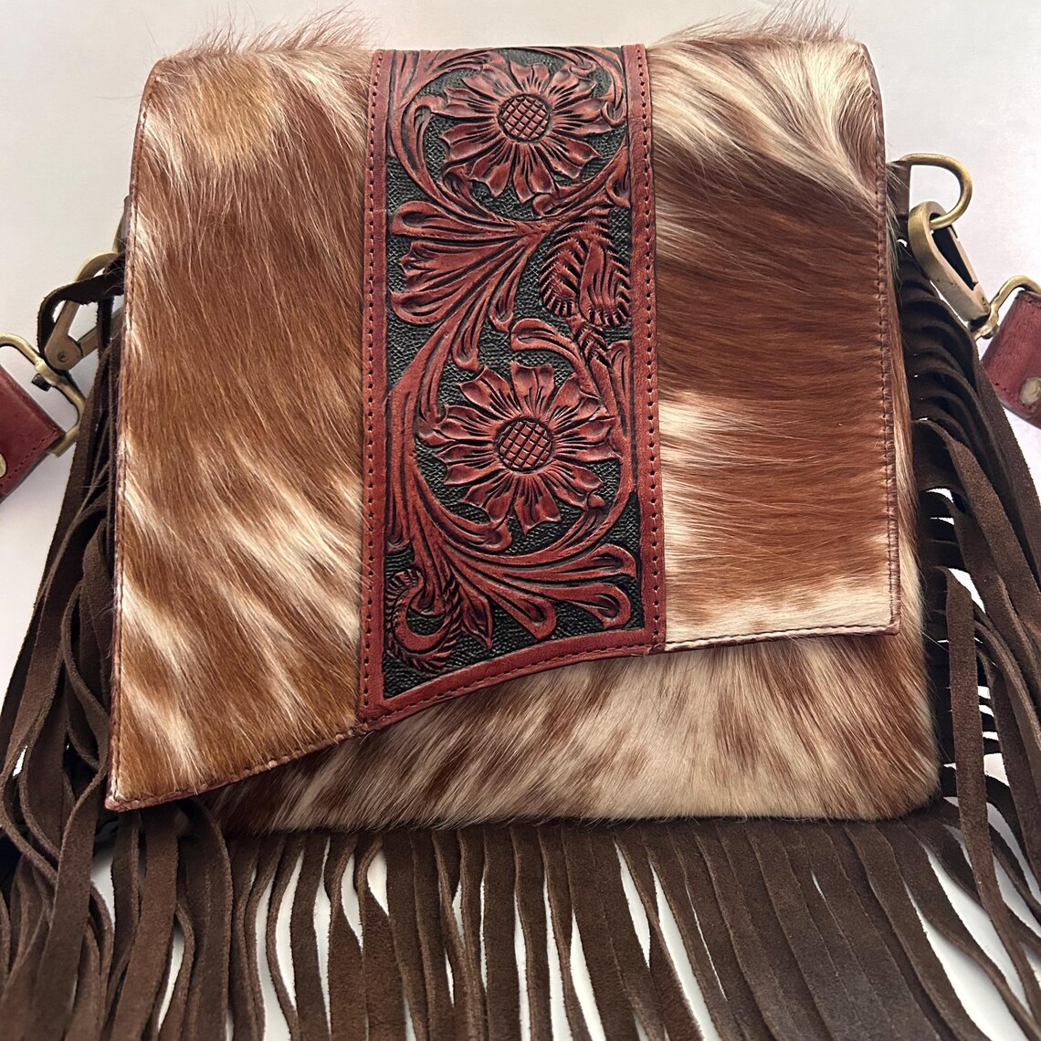 Handmade Genuine Leather & Cowhide Western Style Purse Shoulder ...