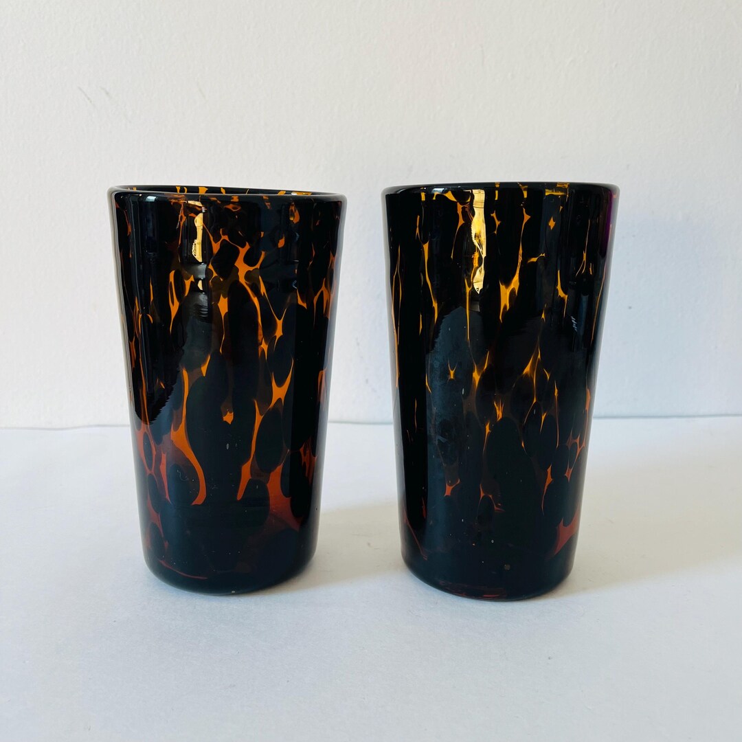 Vintage Set of Two Hand Blown Tortoiseshell Tortoise Shell Glass ...