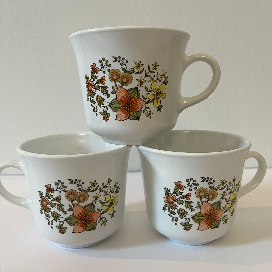 Set of 3 Vintage 1970s Corelle Mugs Indian Summer Pattern Floral ...