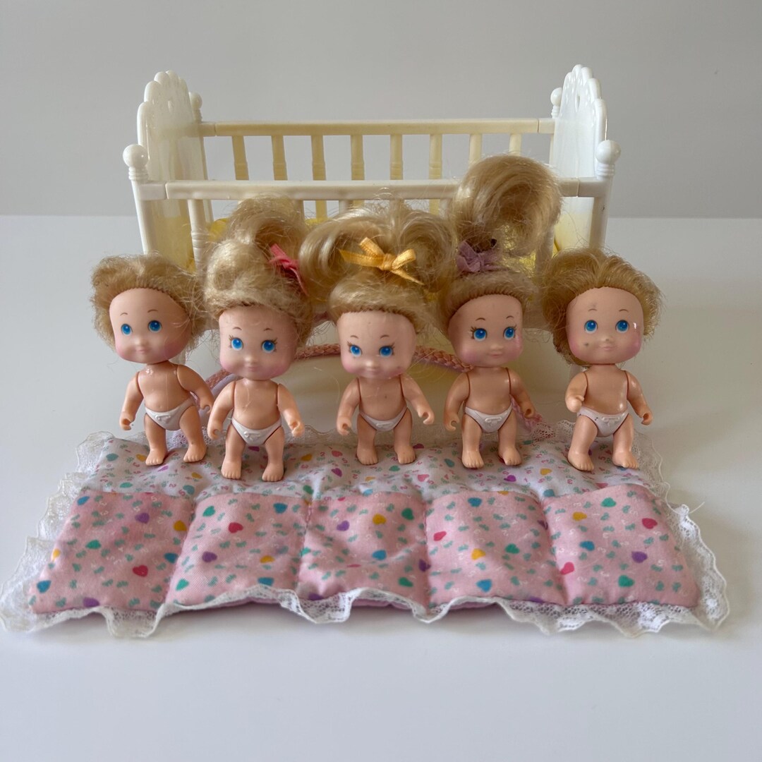 Vintage Tyco Quints Quintuplets Set of 5 Toy Baby Dolls With Crib and ...